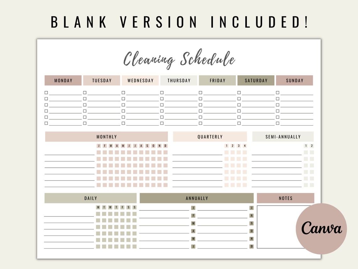 Cleaning Schedule Planner | Printable + Editable | Neutral Colors - Etsy