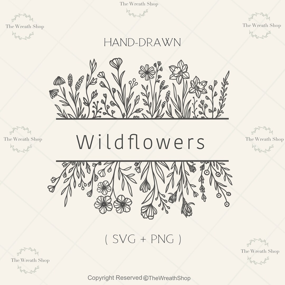 Floral Border Svg | Floral Frame Svg | Wildflower Svg | Split Monogram ...