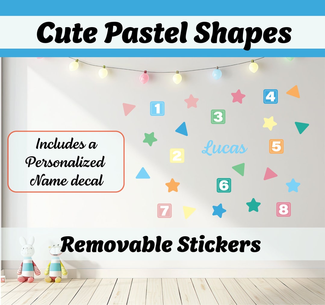 Cute Pastel Colored Shapes - Personalized Name - Removable Stickers ...