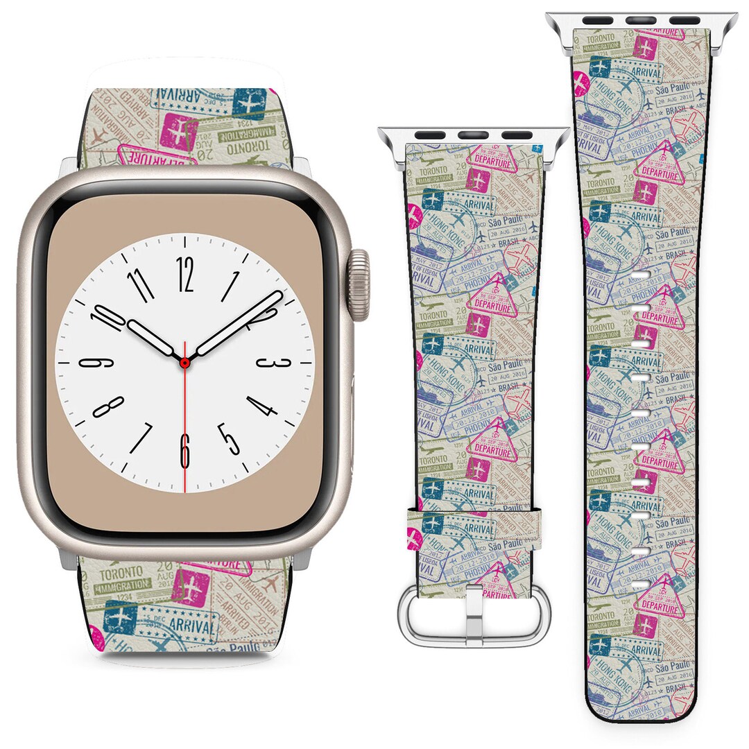 Passport Stamps Theme for Apple Watch Band Iwatch Strap for Series SE 9 ...