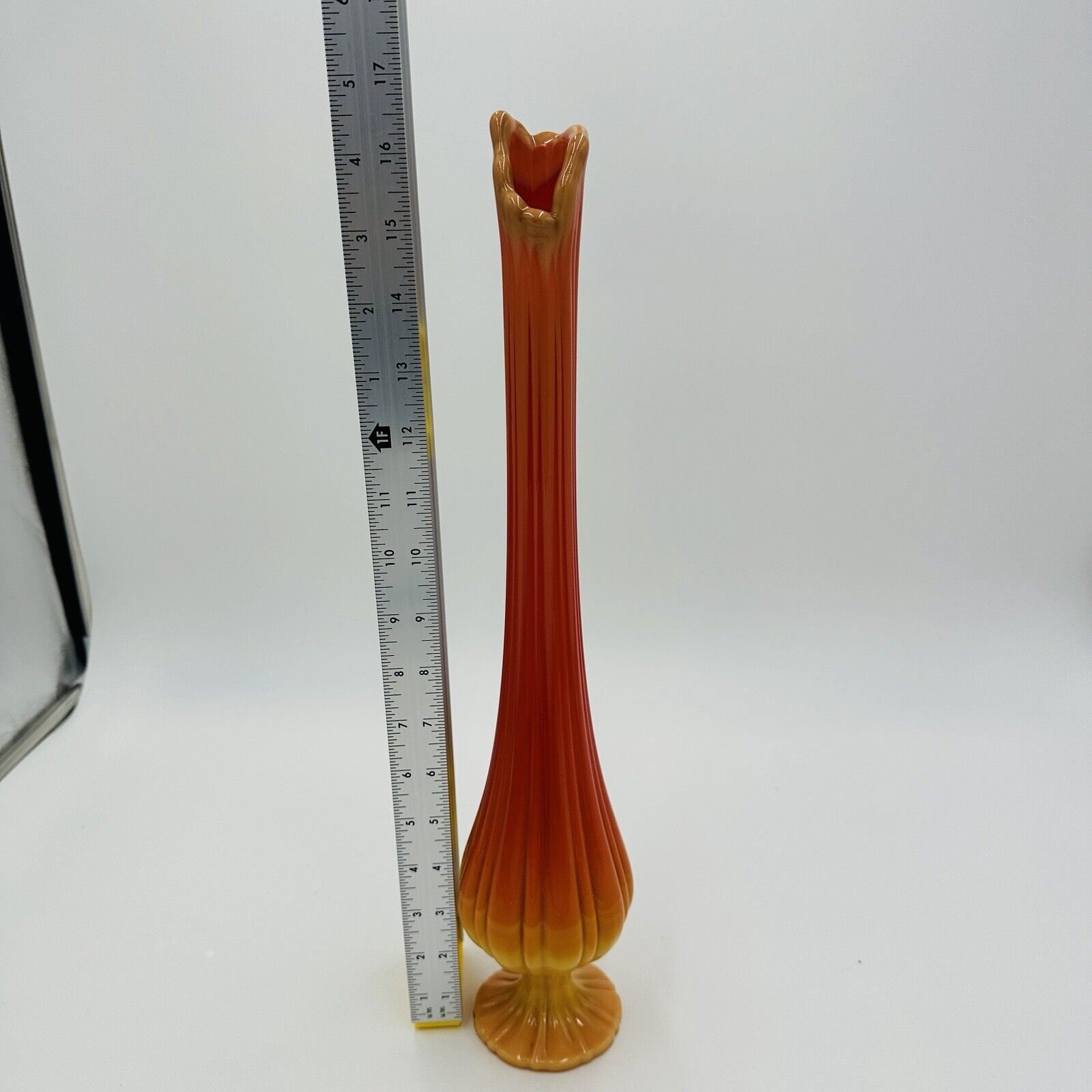 LE Smith Vase Bittersweet Swung Glass Orange 16.5in Tall MCM Floor ...