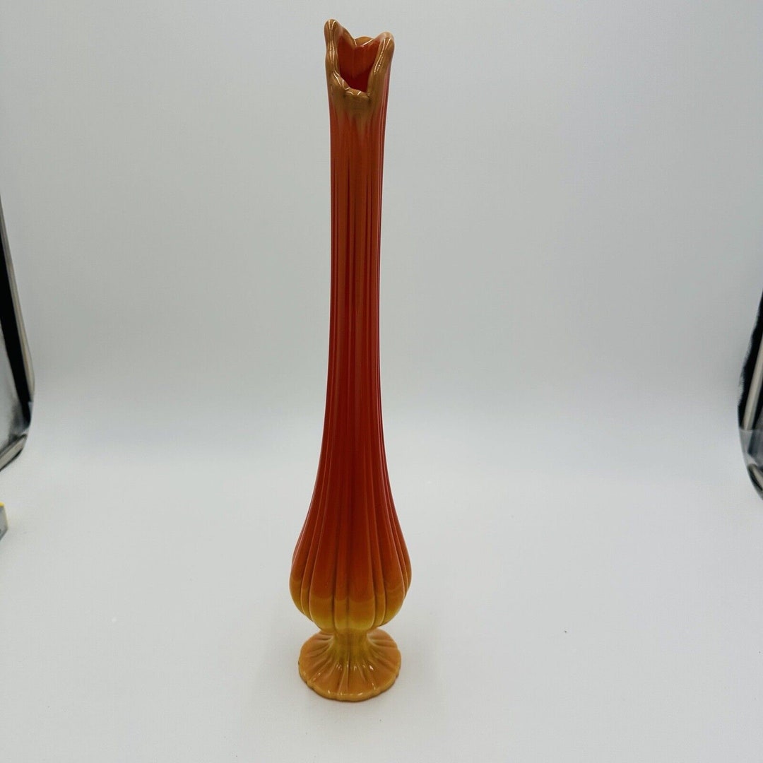 LE Smith Vase Bittersweet Swung Glass Orange 16.5in Tall MCM Floor ...