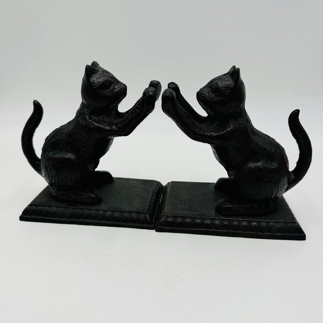 Vintage Cat Cast Iron Bookends Set of 2 Dark Black Cats on Base 5H Art ...