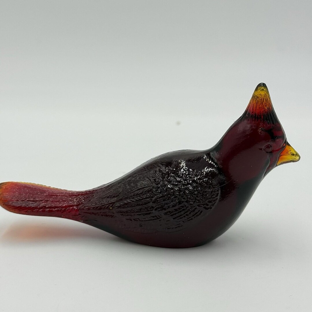 Vintage Fenton Ruby Red Art Glass Cardinal Bird Figurine Paperweight ...