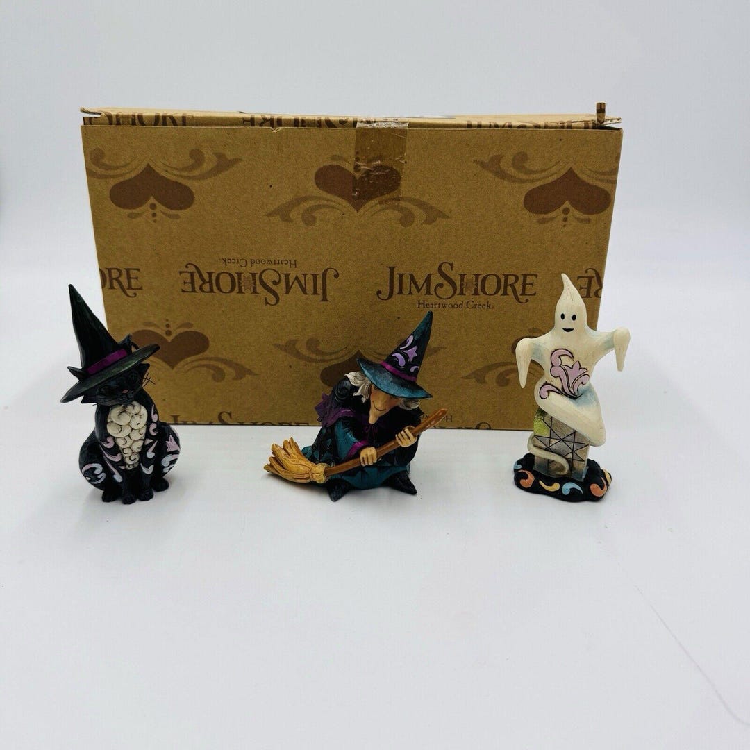 Jim Shore Halloween Wicked Salem Witch Black Cat Ghost Lot 4” Figurines ...