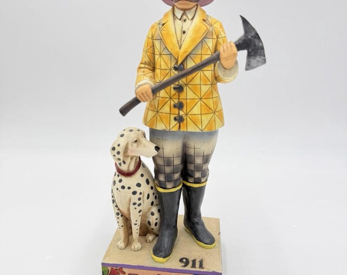 Jim Shore Heartwood Creek Fireman Firefighter W/dalmatian Dog 2006 ...