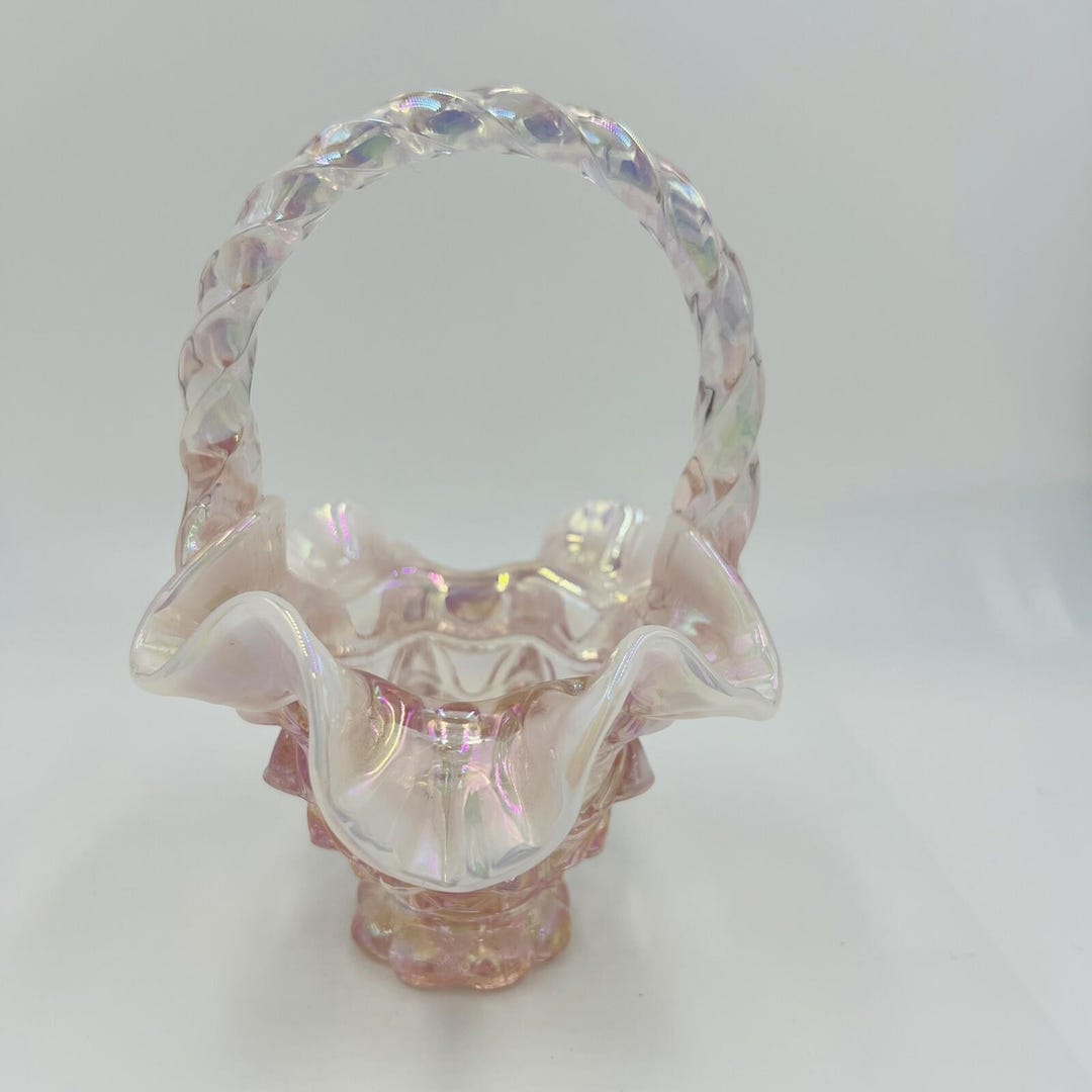 Fenton Basket Butch Wright Carnival Glass Pink Opalescent Home Decor ...
