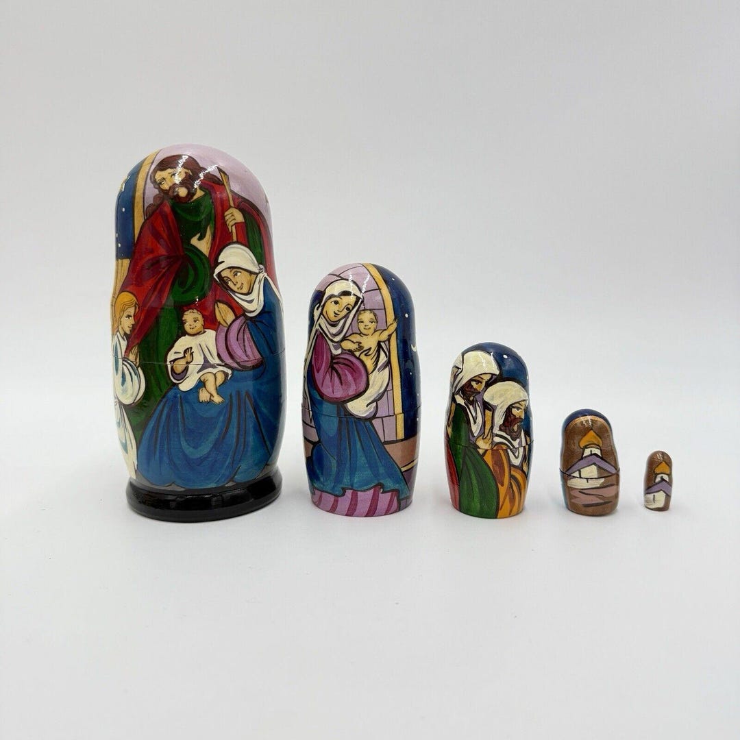 Rare Wooden Nativity Nesting Dolls Hand Painted 6” Holy Family ...