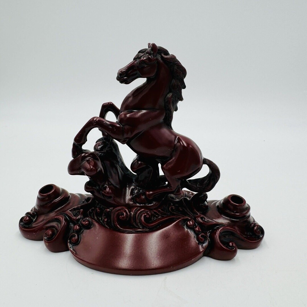 Chinese Red Resin Galloping Horse Pen Holders Desk Paperweight Vintage ...