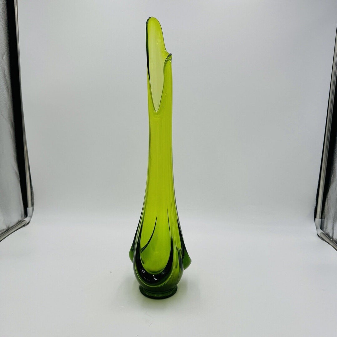 Vintage MCM Viking Art Glass Large Epic Drape Swung Vase 18” Avocado ...