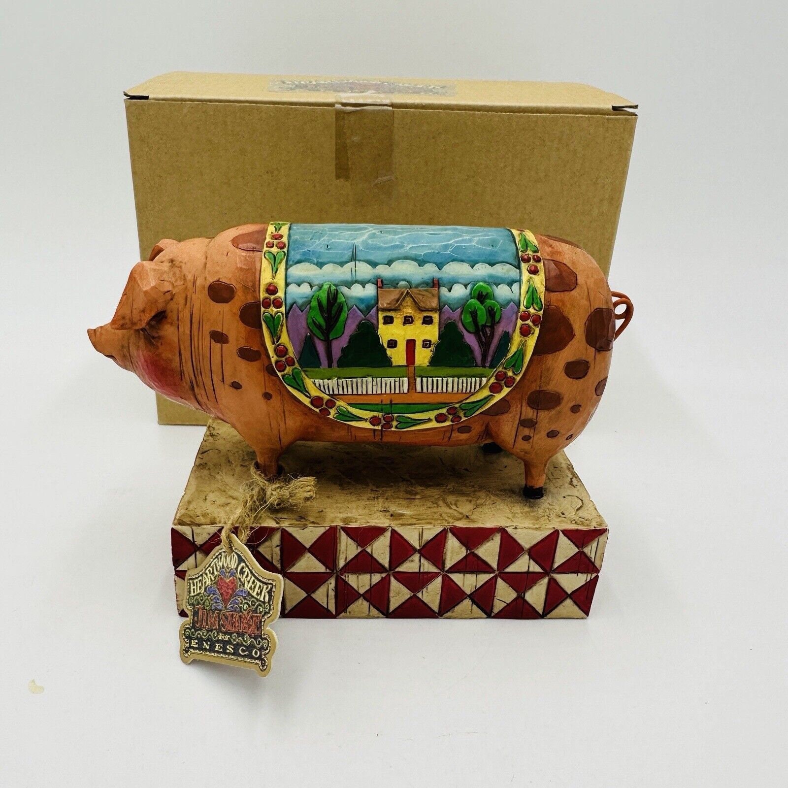 Jim Shore Pig Figurine Quilt Country Heritage Enesco Heartwood Creek ...