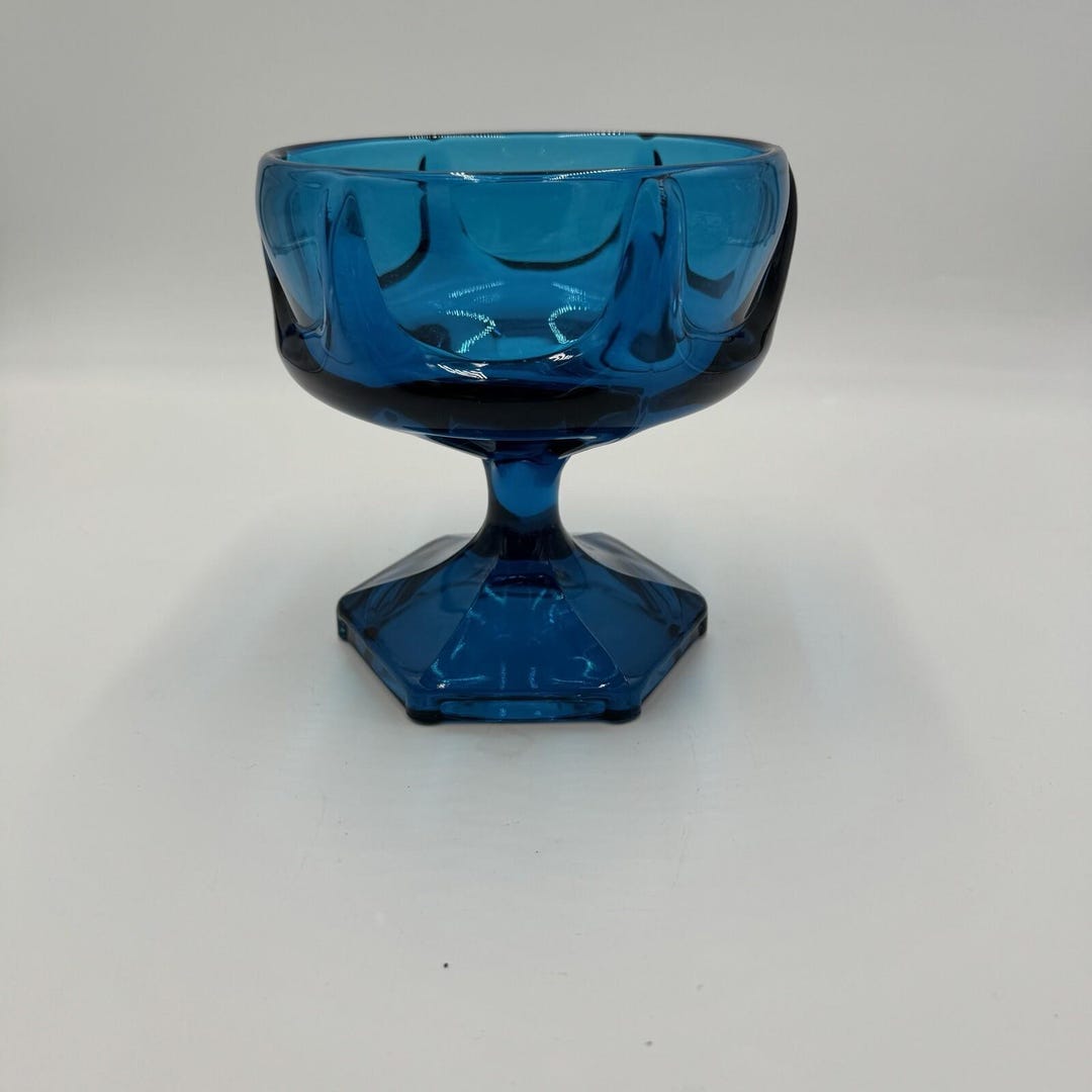 MCM Viking Candy Dish Blue Art Glass 1960s Bluenique Pedestal 6in ...
