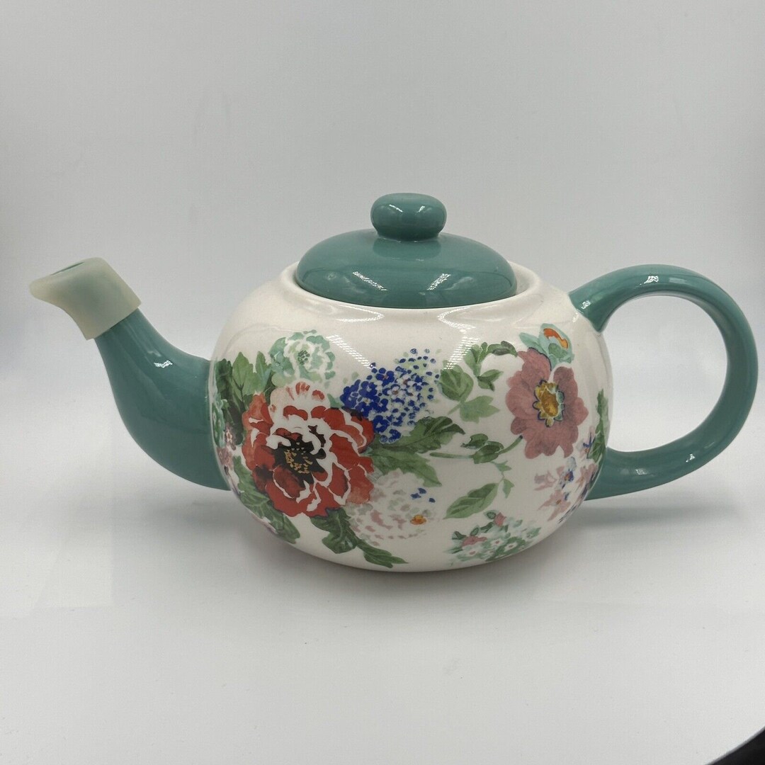 The Pioneer Woman Teapot Country Garden Flower Teal Serveware Farmhouse ...