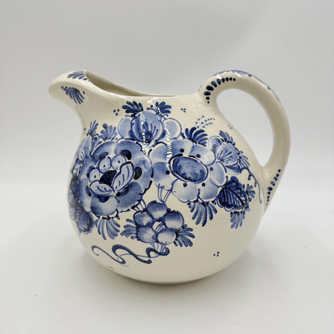 Rare Delft Pottery Holland USA Hand Painted Ball Pitcher Large 7”x9 ...