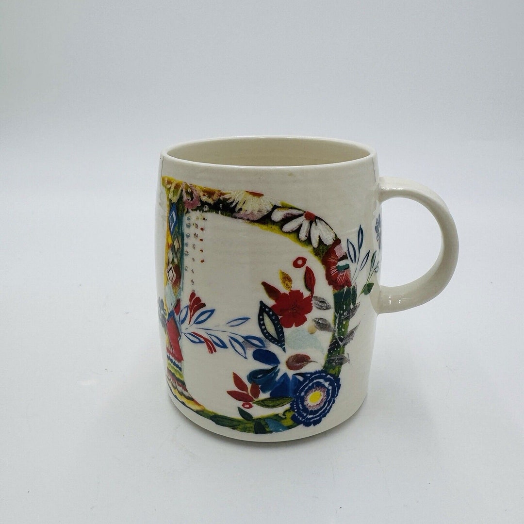 Anthropologie Starla Halfmann Monogram Letter D Floral Coffee Mug ...