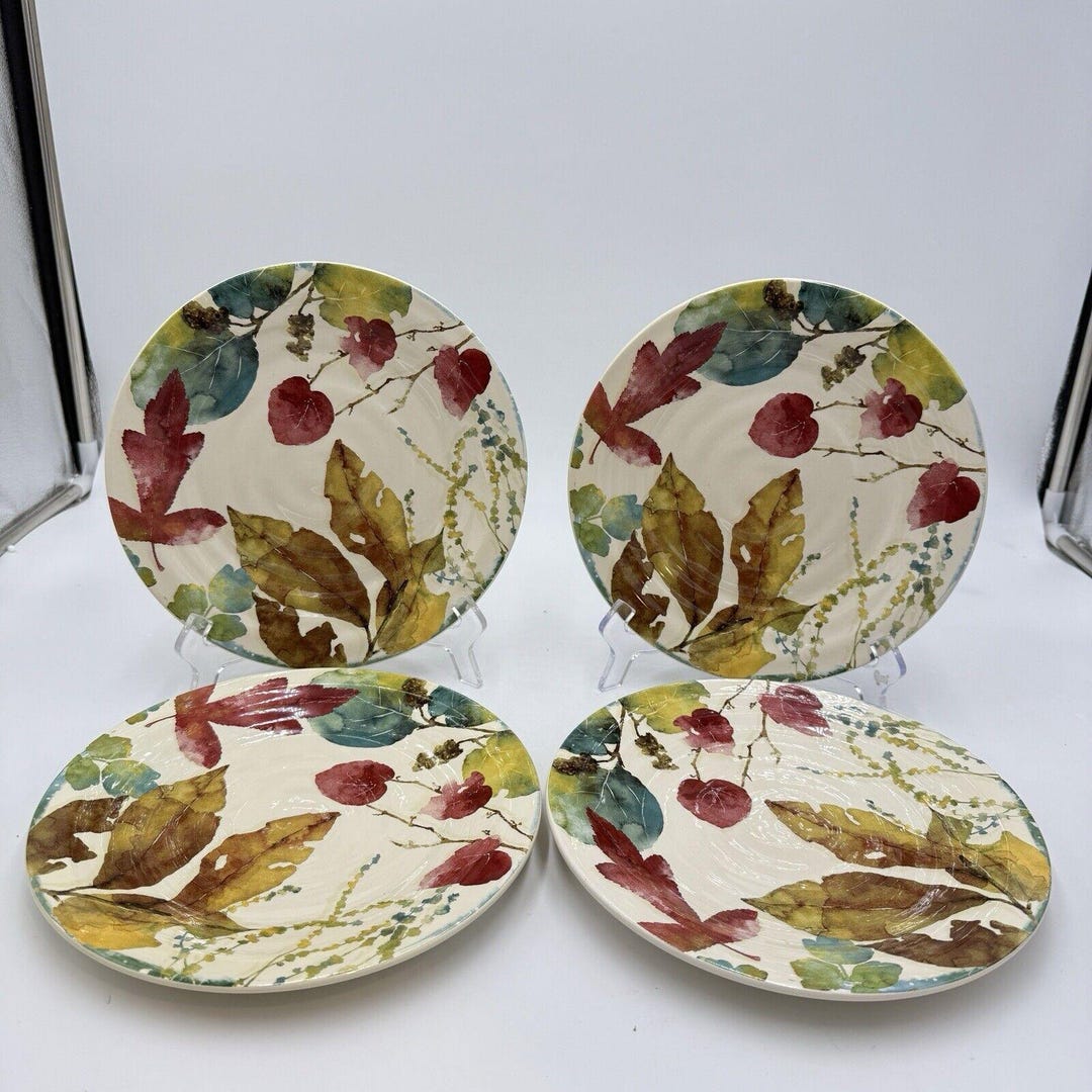 Pier 1 Imports WILLOW Dinner Plates Set of 4 11in Fall Leaves Ironstone ...