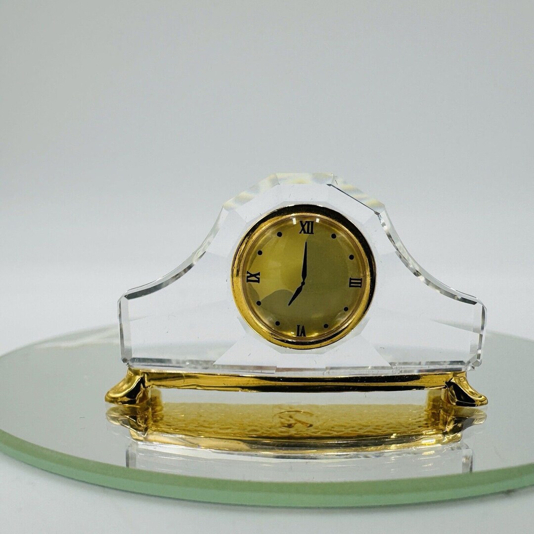 Swarovski Crystal Memories Miniature Mantel Clock Figurine Gold Accents ...