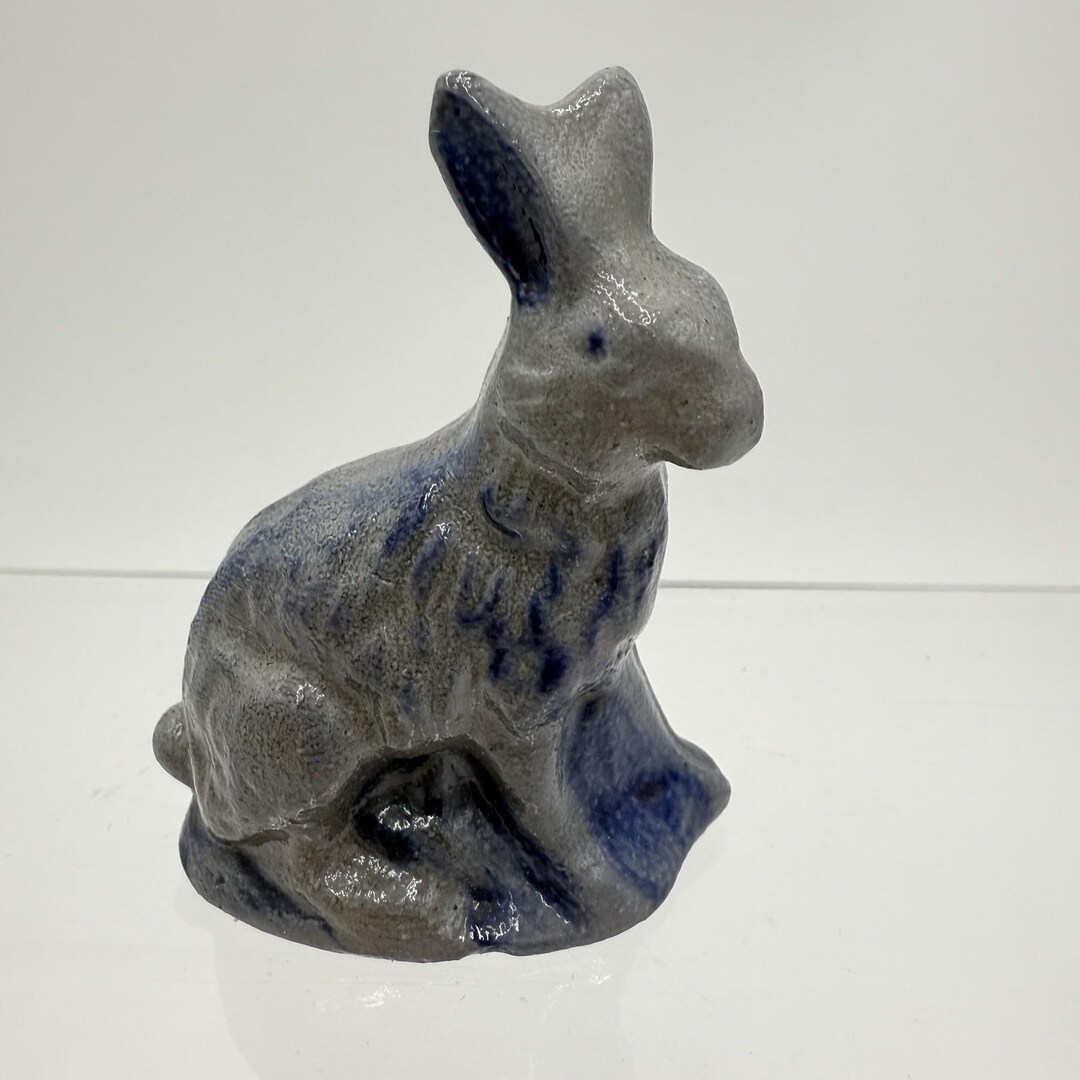 Rowe Pottery Works Rabbit Figurine Salt Glaze 3" BUNNY 1990 Blue Gray ...