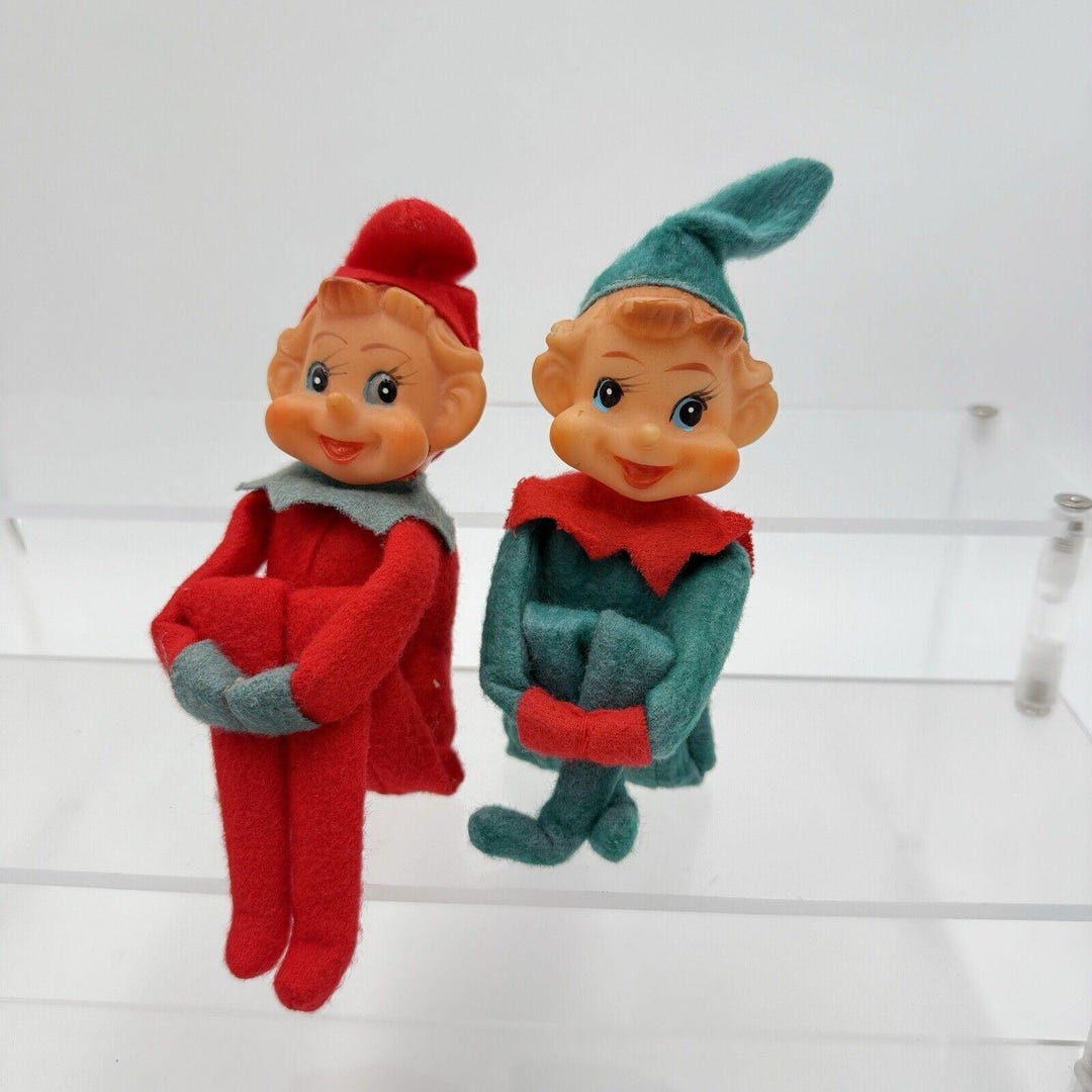 2 Vintage Felt Christmas Elves Knee Huggers Pixie Elf Japan - Etsy