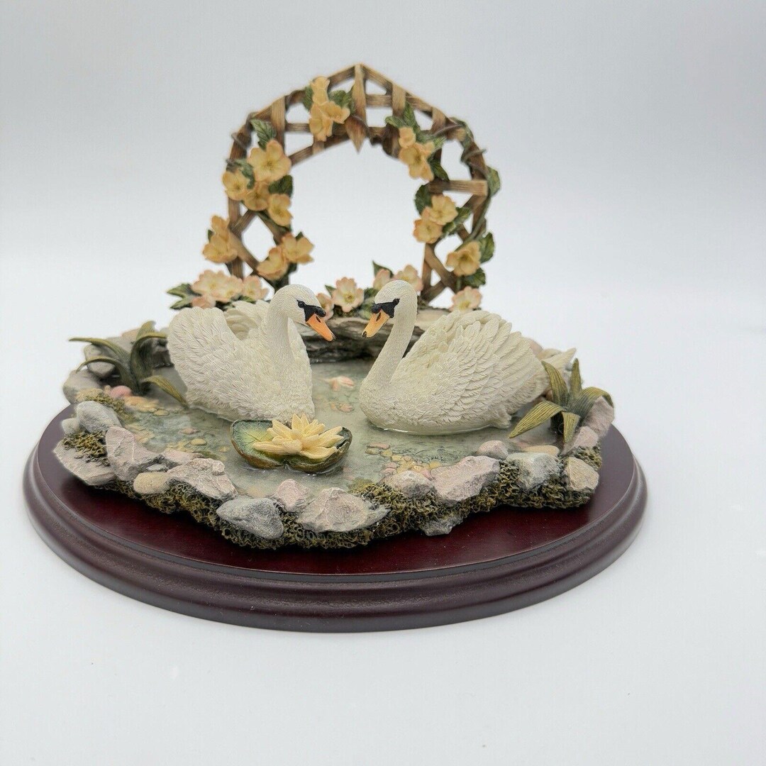 LENOX Rose Arbor Pond Swans Sculpture Wood Base Figurine Resin - Etsy