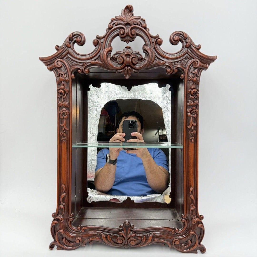 VTG 1950s Syroco Wood Ornate Shadow Box Mirrored Shelf USA Wall 20x154 ...