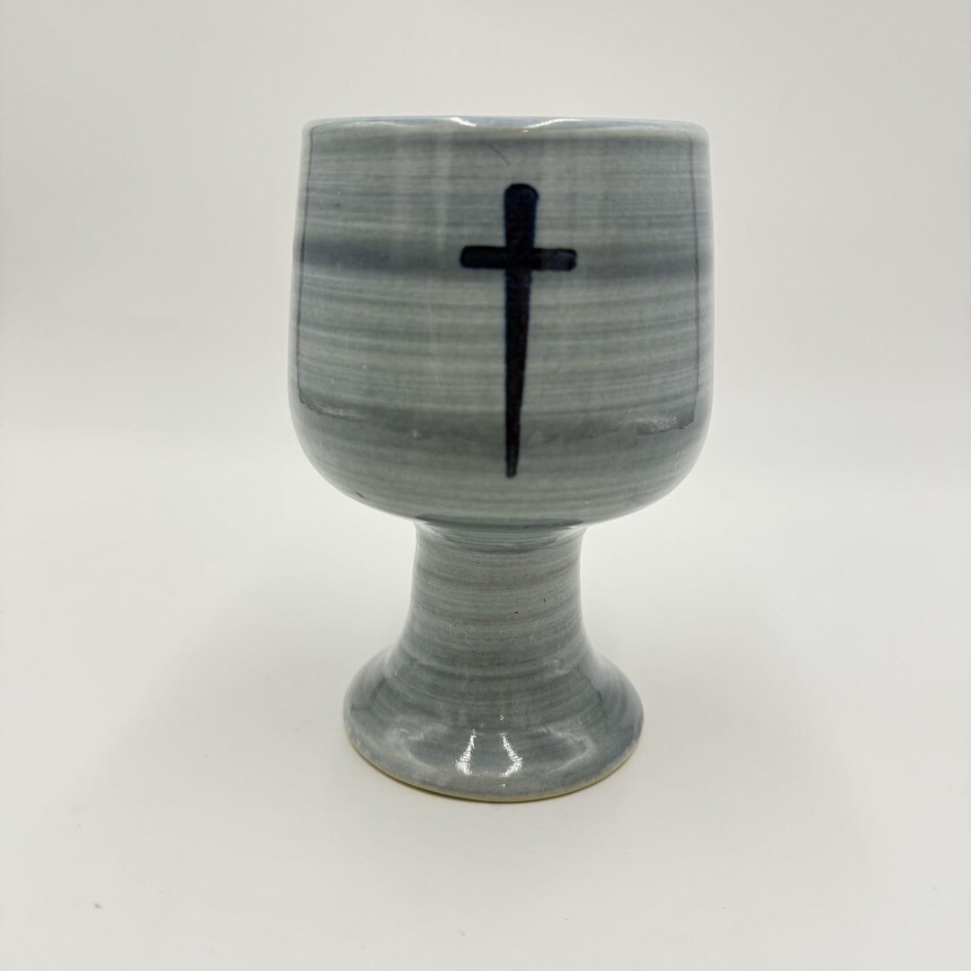 Louisville Stoneware Studio Pottery Chalice Blue Cross Blessings Cup 6 ...