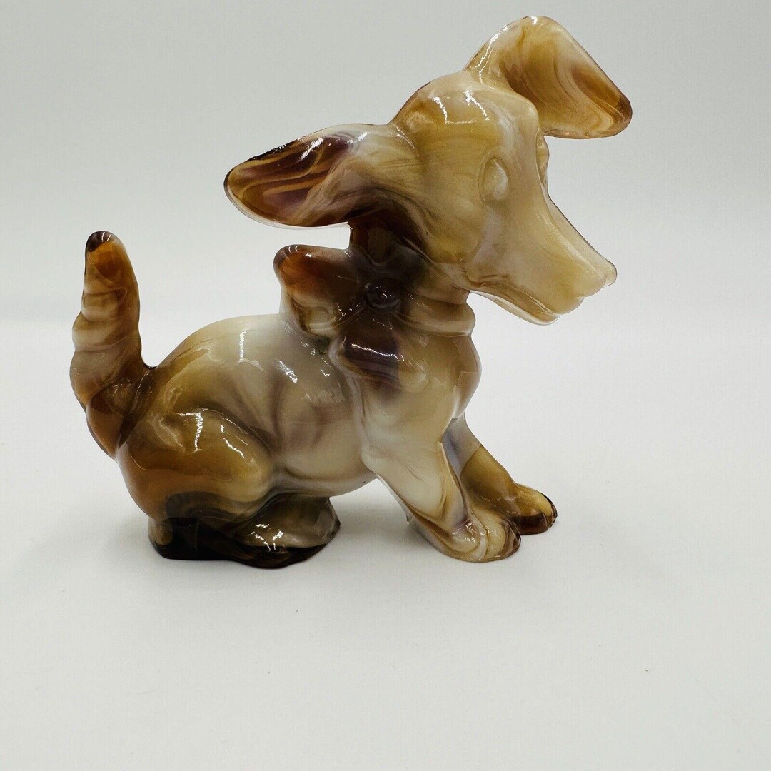 Imperial Art Glass Dog Figurine End Oday Glass Caramel Slag Collection ...