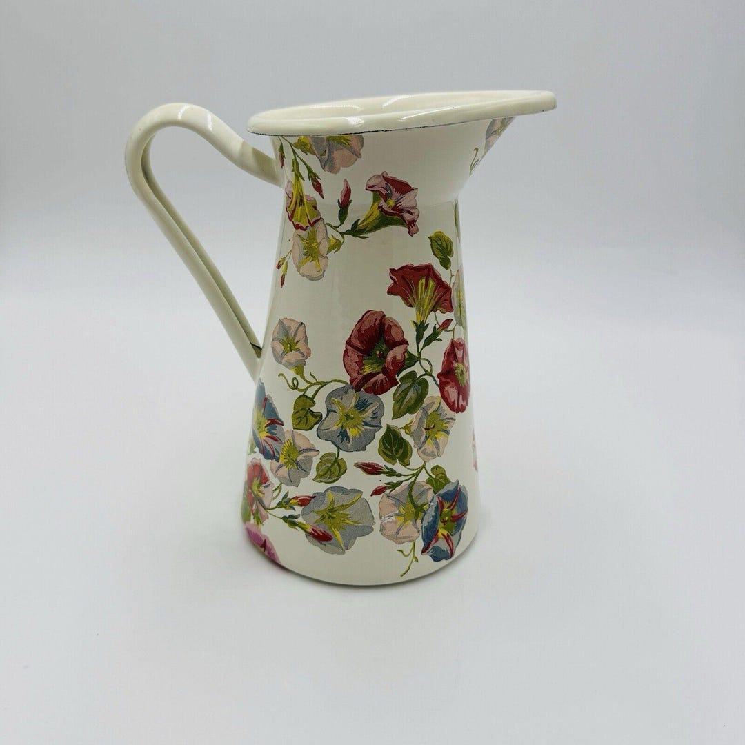 Mackenzie Childs 3 CUP MORNING GLORY Enameled Pitcher Floral Garden 8 ...