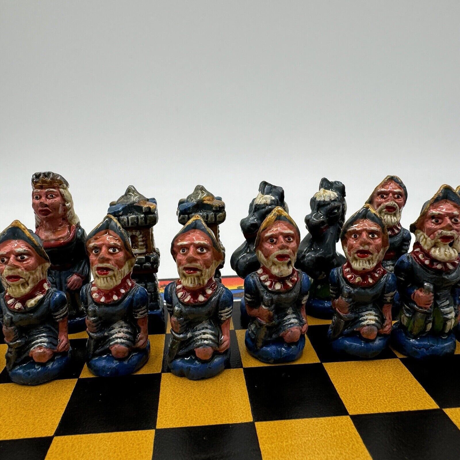 Chess Set Aztec Mayan Incas VS Spanish Conquistadors Vtg Hand Painted ...