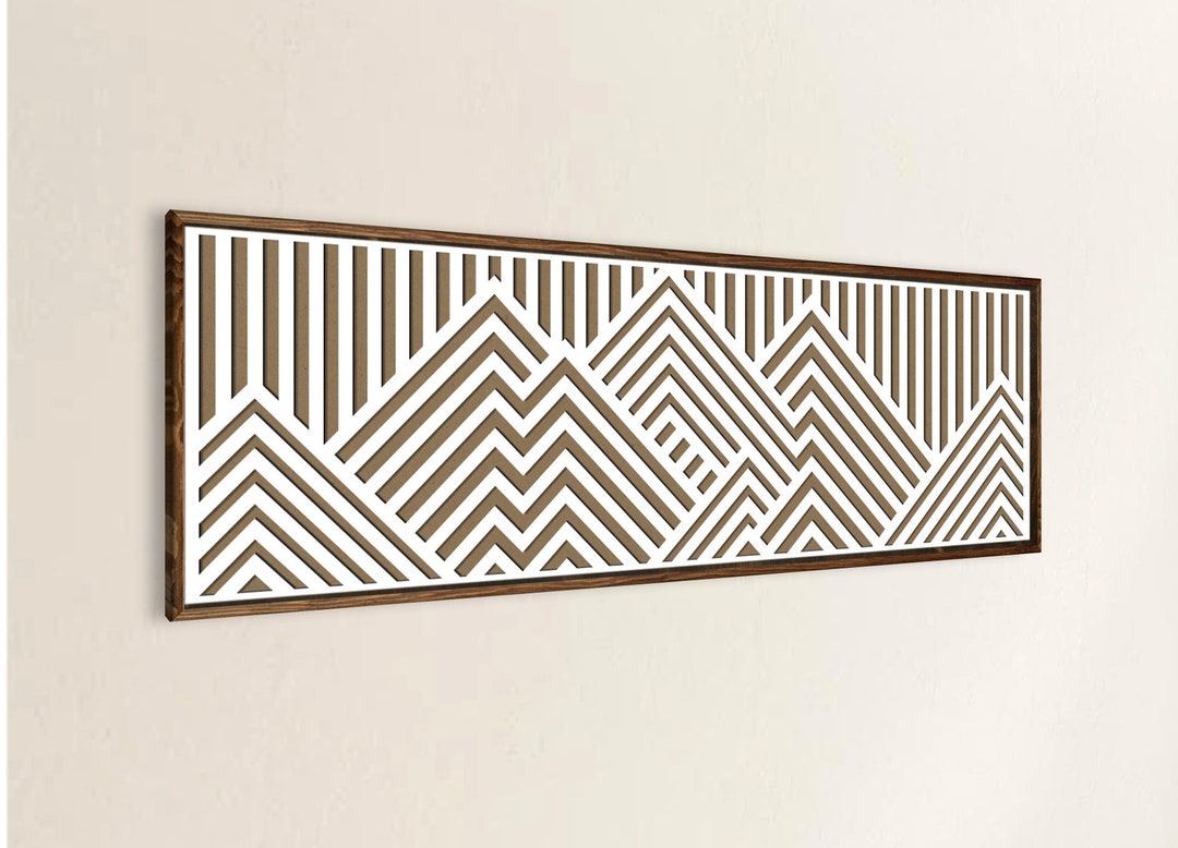 Mountain Wood Wall Art With Laser Cutting, Handmade Gift, Large Wooden ...