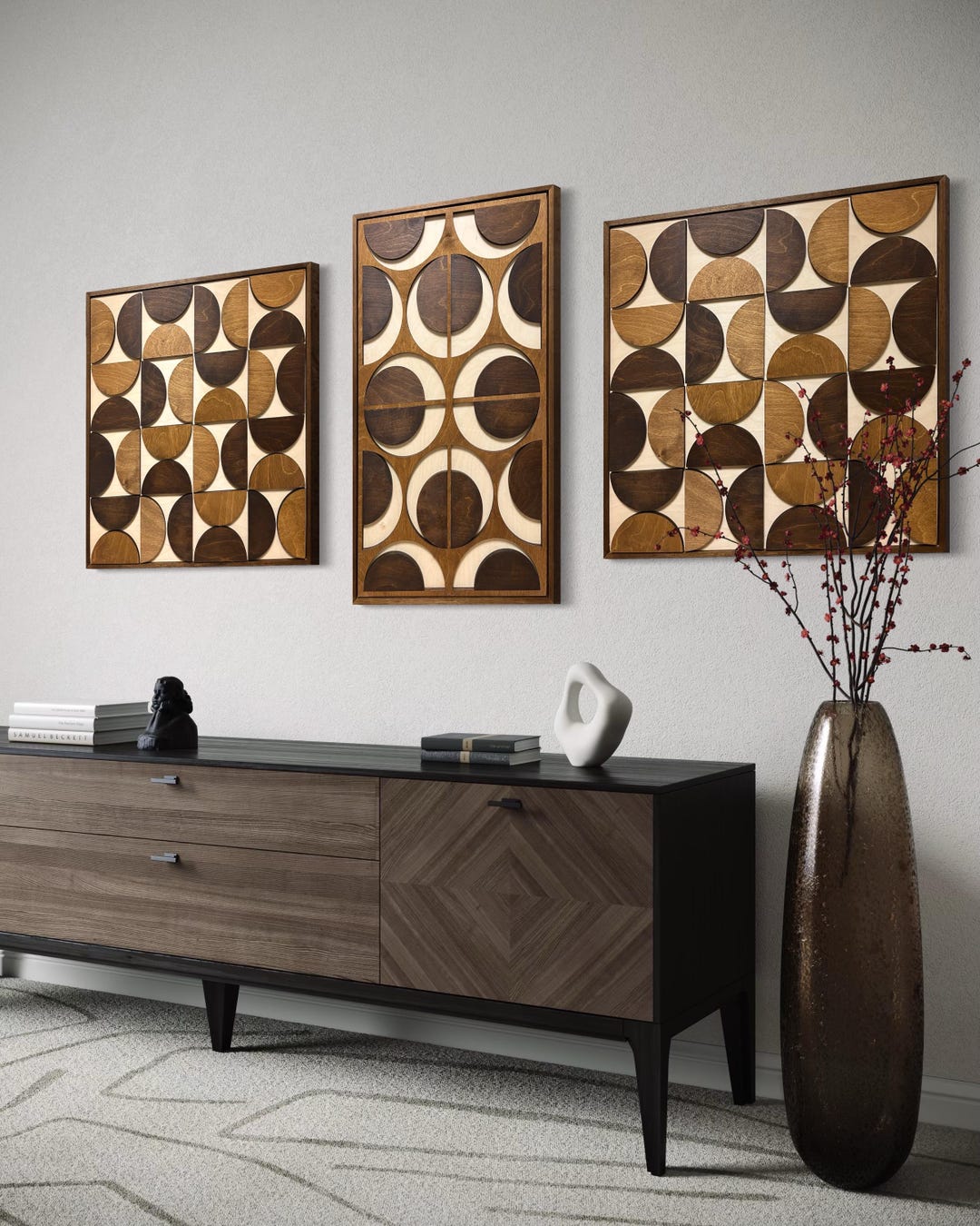 Geometric Wood Wall Art, Wooden Boho Wall Decor, Modern Mid Century ...