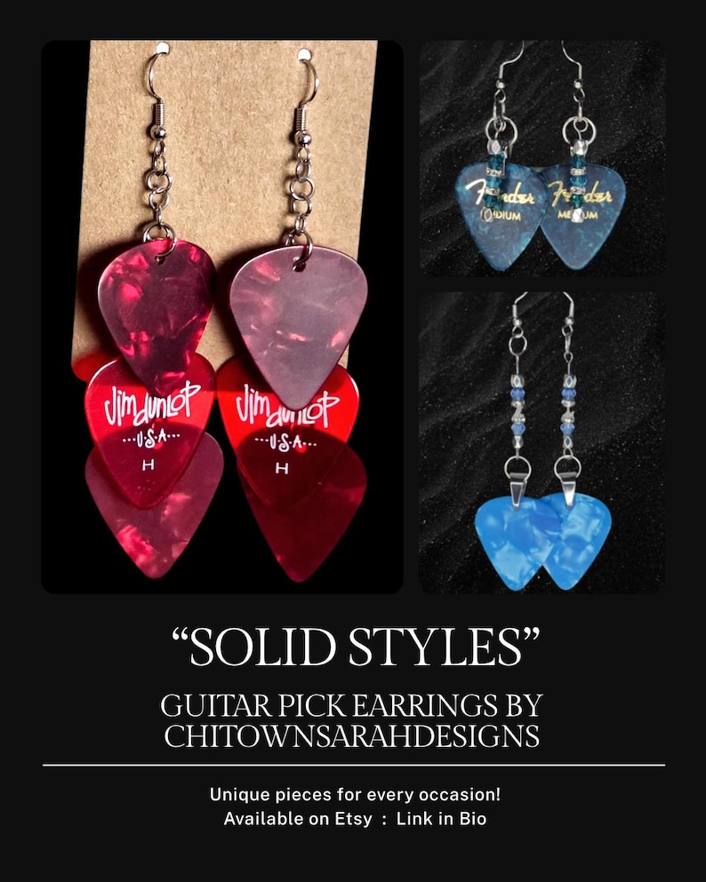 Handmade Guitar Pick Dangle Earrings | Fender & Neutral Tones | Music ...