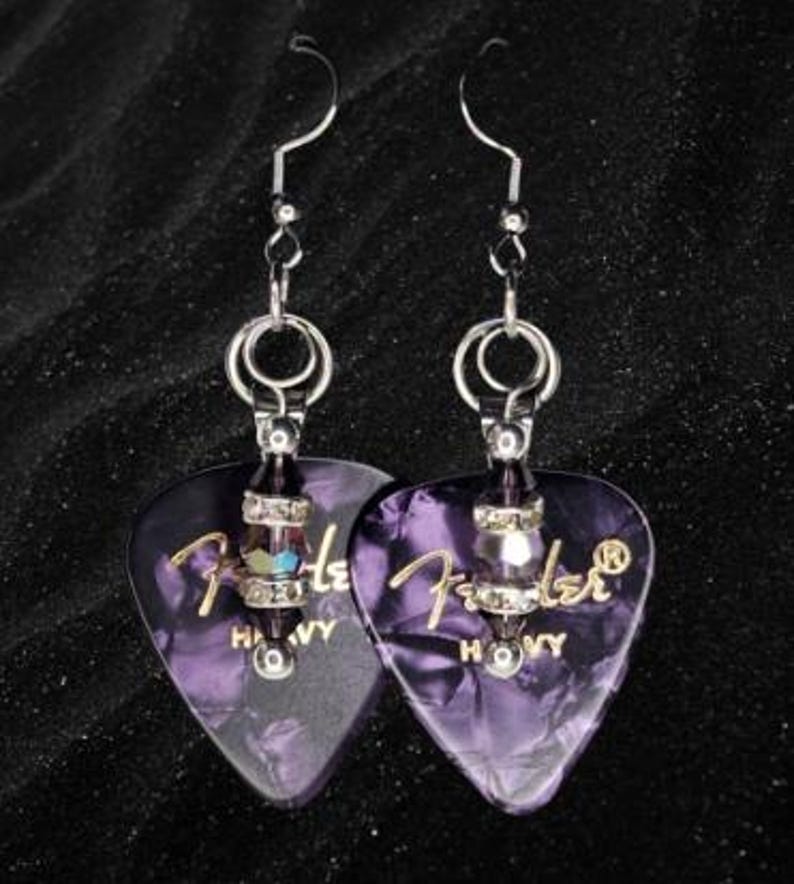 Handmade Guitar Pick Dangle Earrings | Fender & Neutral Tones | Music ...