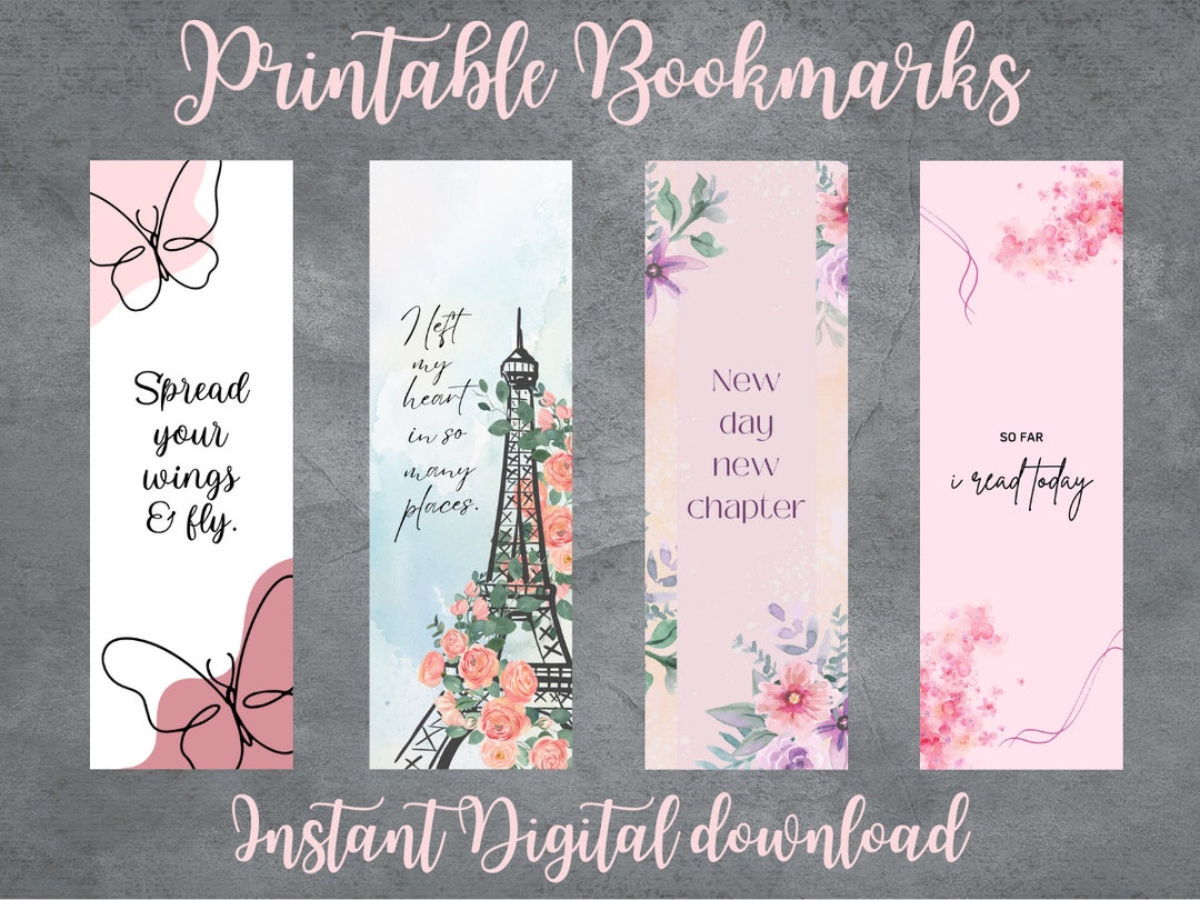 Pink Printable Bookmarks/ Feminine Pink Digital Bookmark Set/ Printable ...