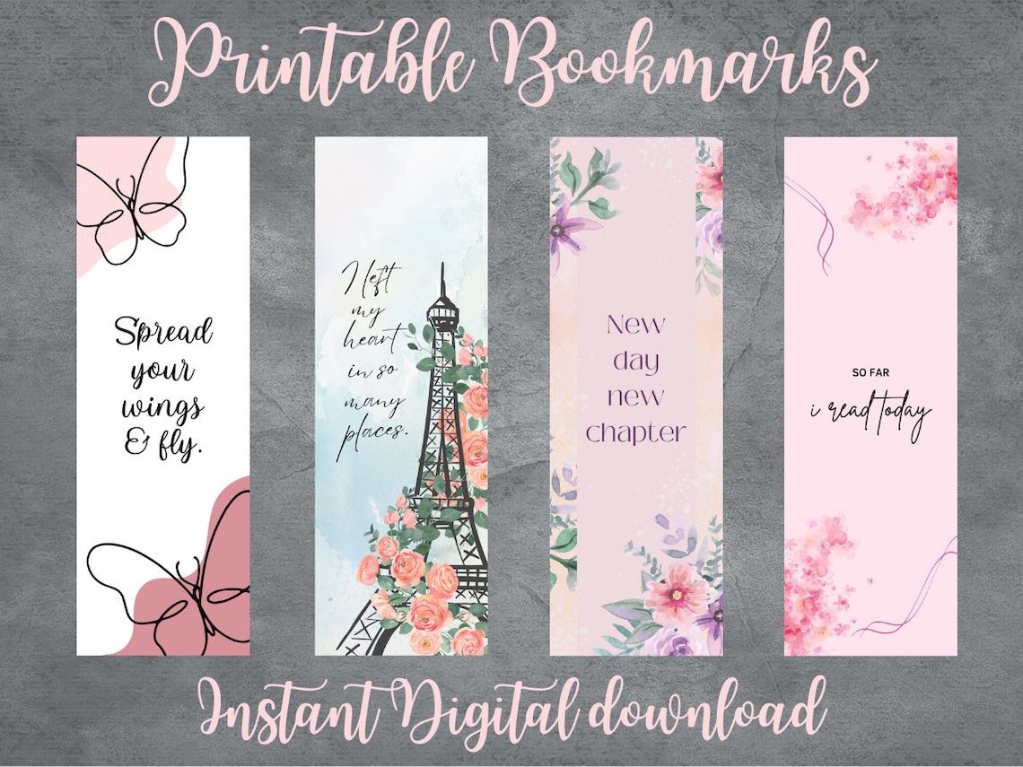 Pink Printable Bookmarks/ Feminine Pink Digital Bookmark Set/ Printable ...