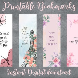 Pink Printable Bookmarks/ Feminine Pink Digital Bookmark Set/ Printable ...