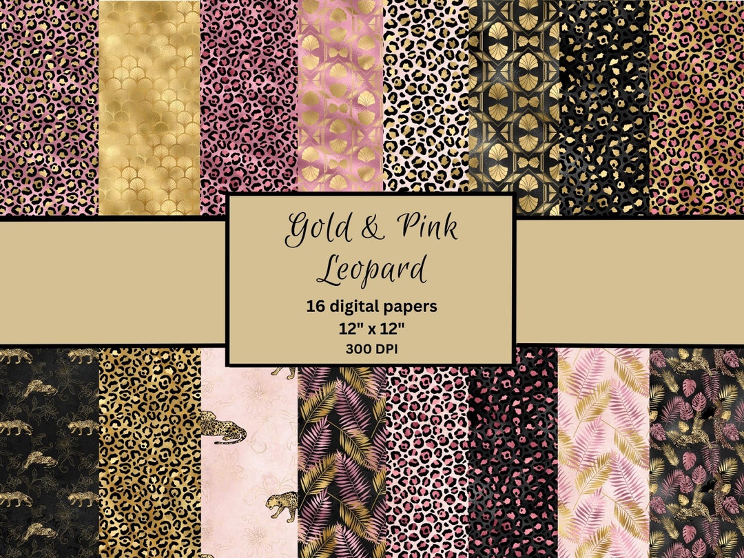 Gold & Pink Leopard Digital Paper Bundle/ Scrapbooking Digital Paper ...
