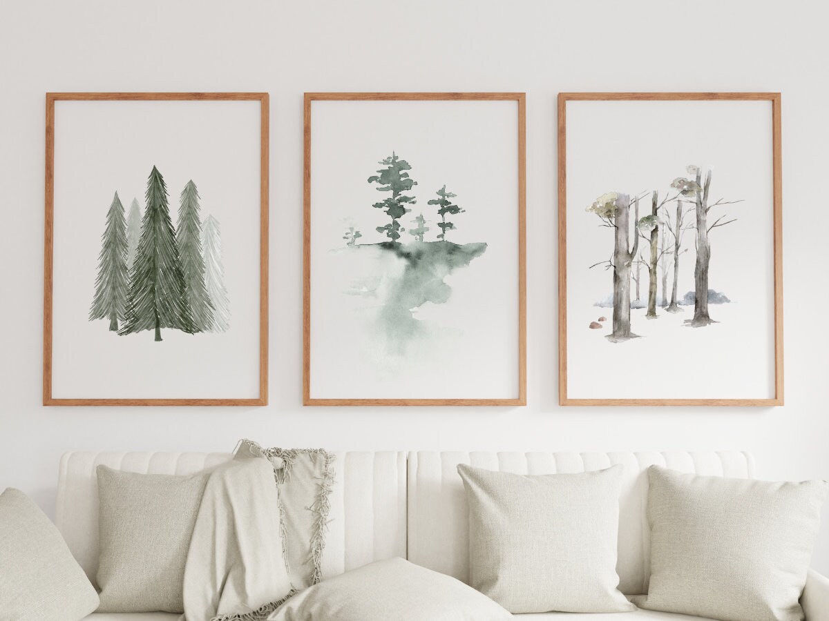 Watercolor Illustration Trees/digital Art Watercolor Trees/ Neutral ...