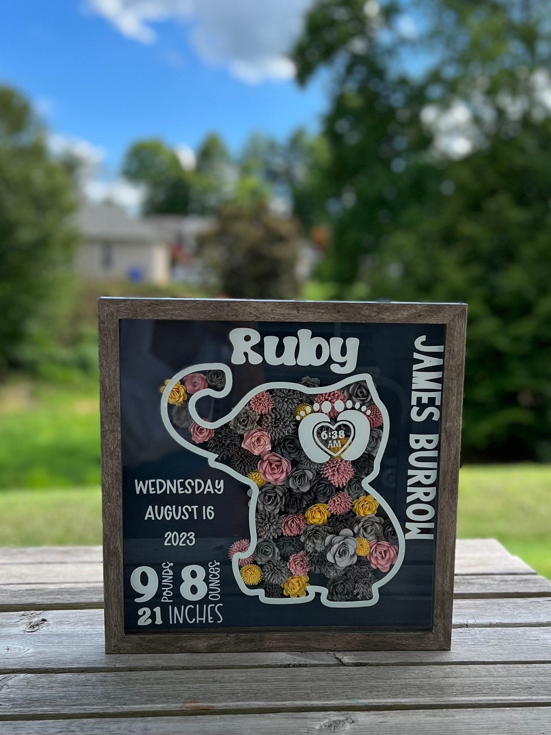 Elephant Baby Stats Shadowbox - Etsy
