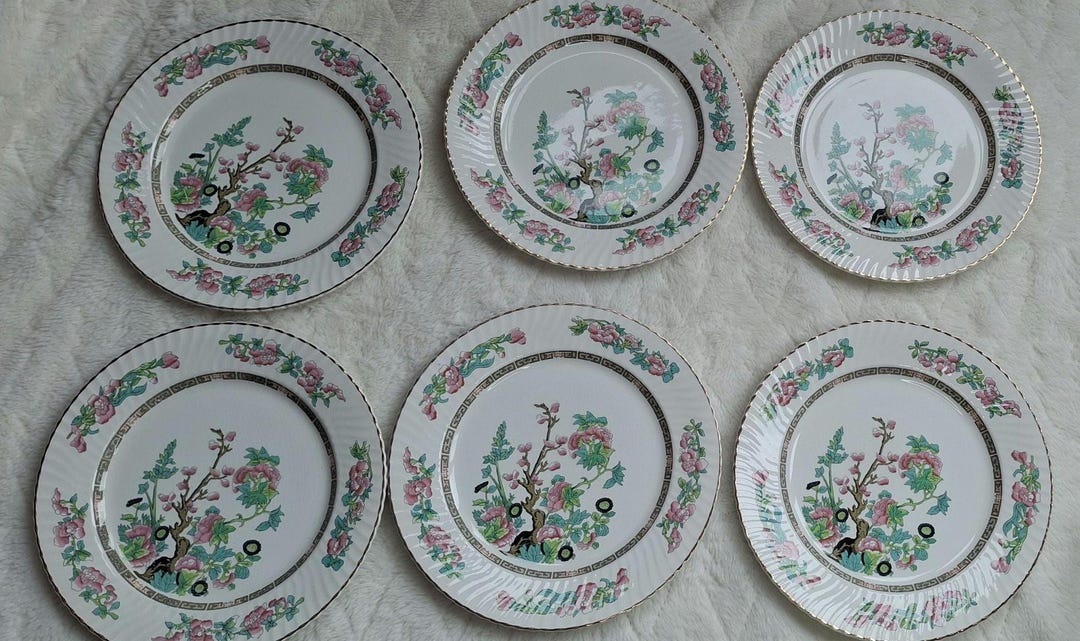 Vintage Barratts Delphatic China Dinner Plates: Indian Tree Design, Set ...