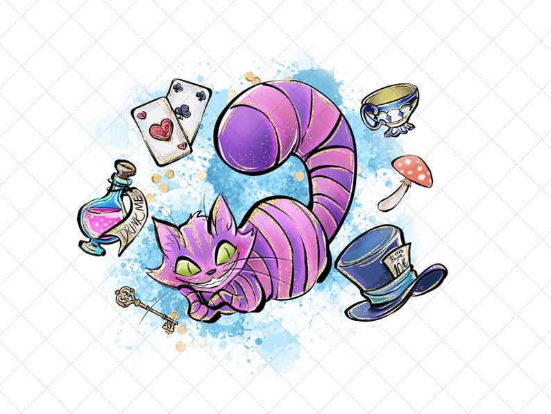 Alice in Wonderland Clipart, Cheshire Cat, Mad Hatter, Rabbit, Tea ...