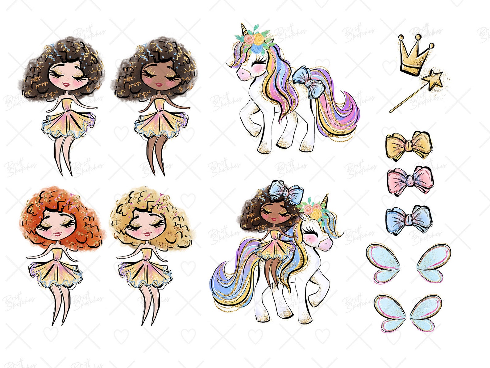Unicorn Fairytale Clipart, Cute Princess Glitter Fairy Girl, Rainbow ...