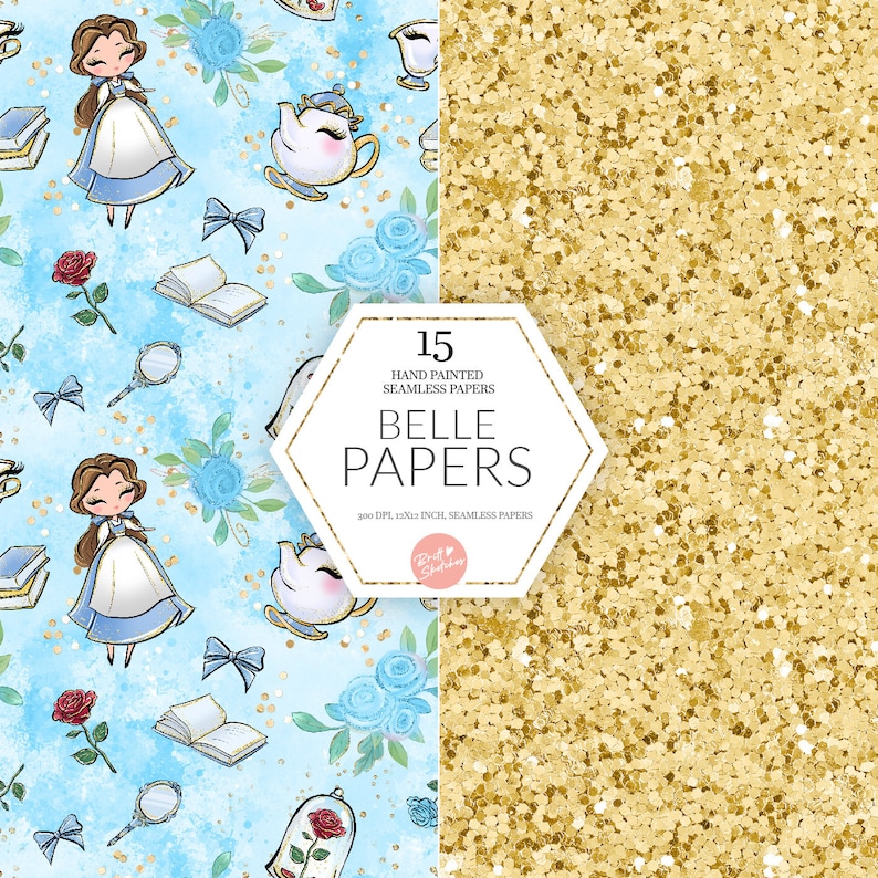 Beauty and Beast Digital Paper, Belle and the Beast, Cute Kids Art ...