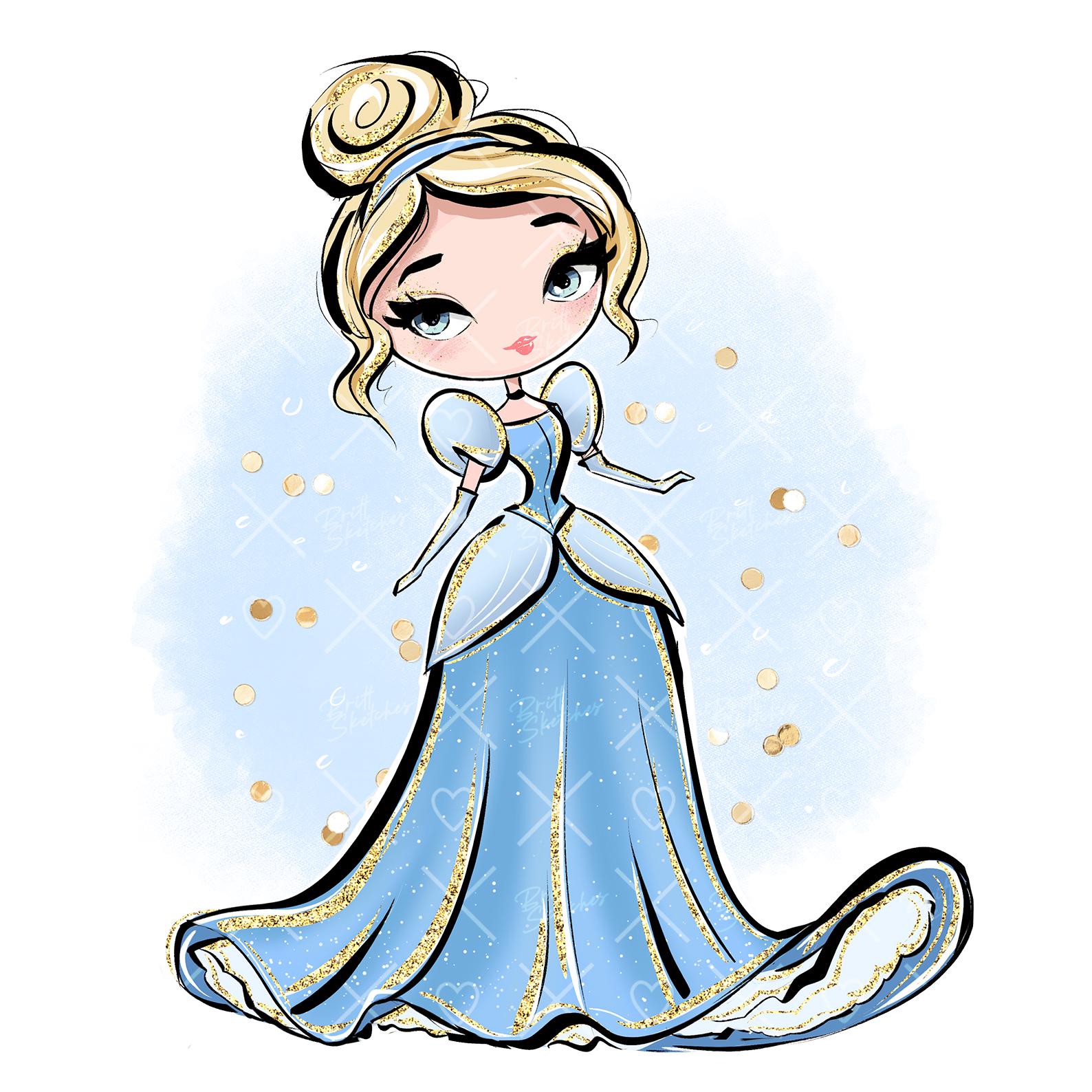Cinderella Clipart, Fairy Tale Princess PNG, Kids Art, Glitter Princess ...