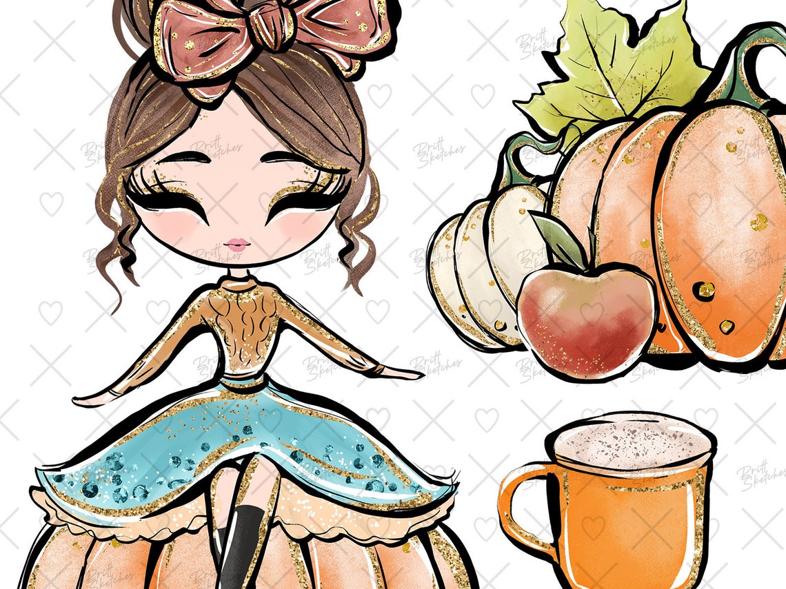 Fall Girl Clipart Glitter Girl Sitting PNG Seasonal Leaves - Etsy
