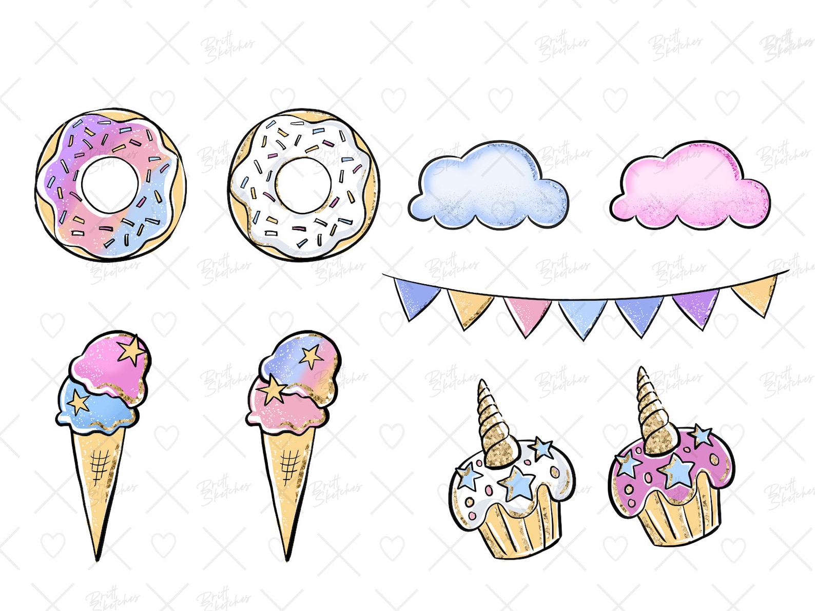 Rainbow Unicorn Clipart, Unicorn PNG, Glitter, Sweets, Rainbow Stars ...