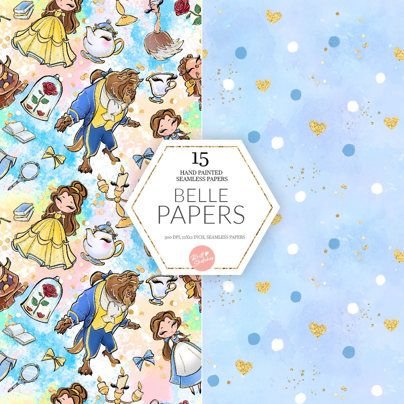 Beauty and Beast Digital Paper Belle and the Beast Cute Kids - Etsy