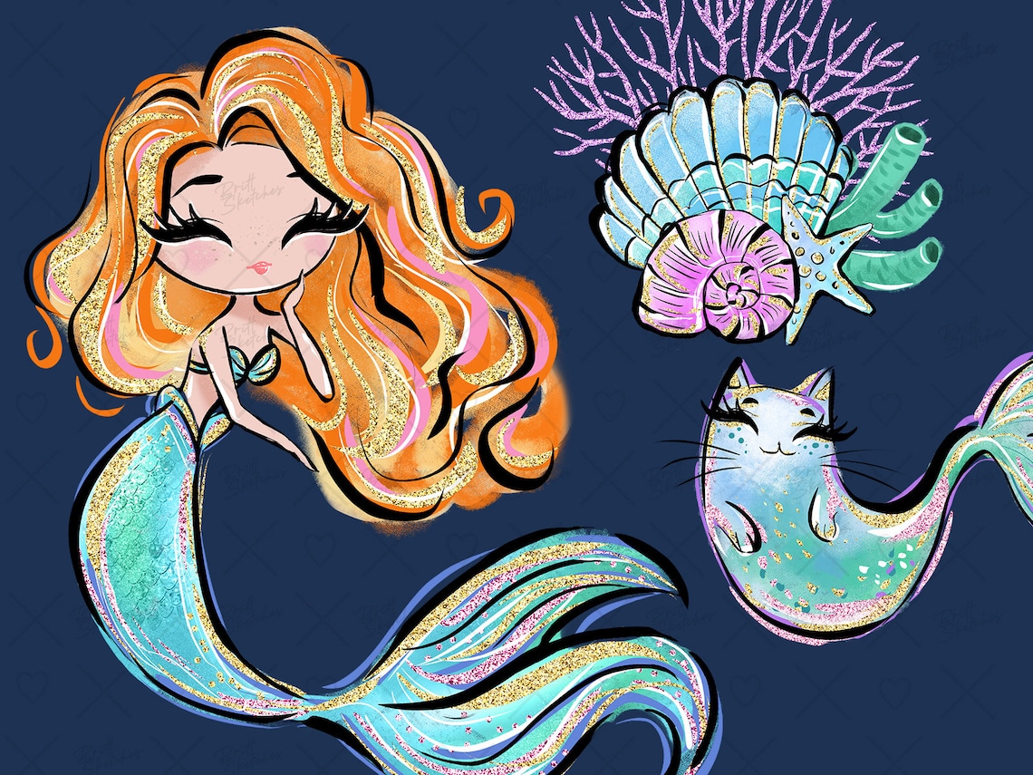 Mermaid Clipart, Merkitty, Ocean, Glitter, Mermaid PNG, Seahorse ...