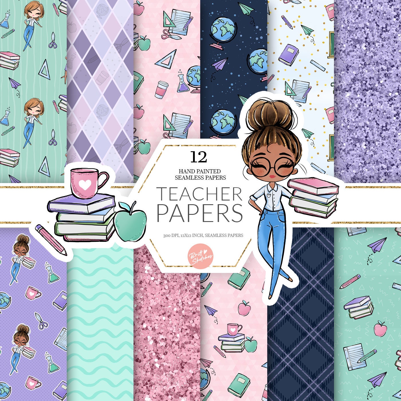 Teacher Papers 12x12 Hi Res Seamless Pattern Back to - Etsy