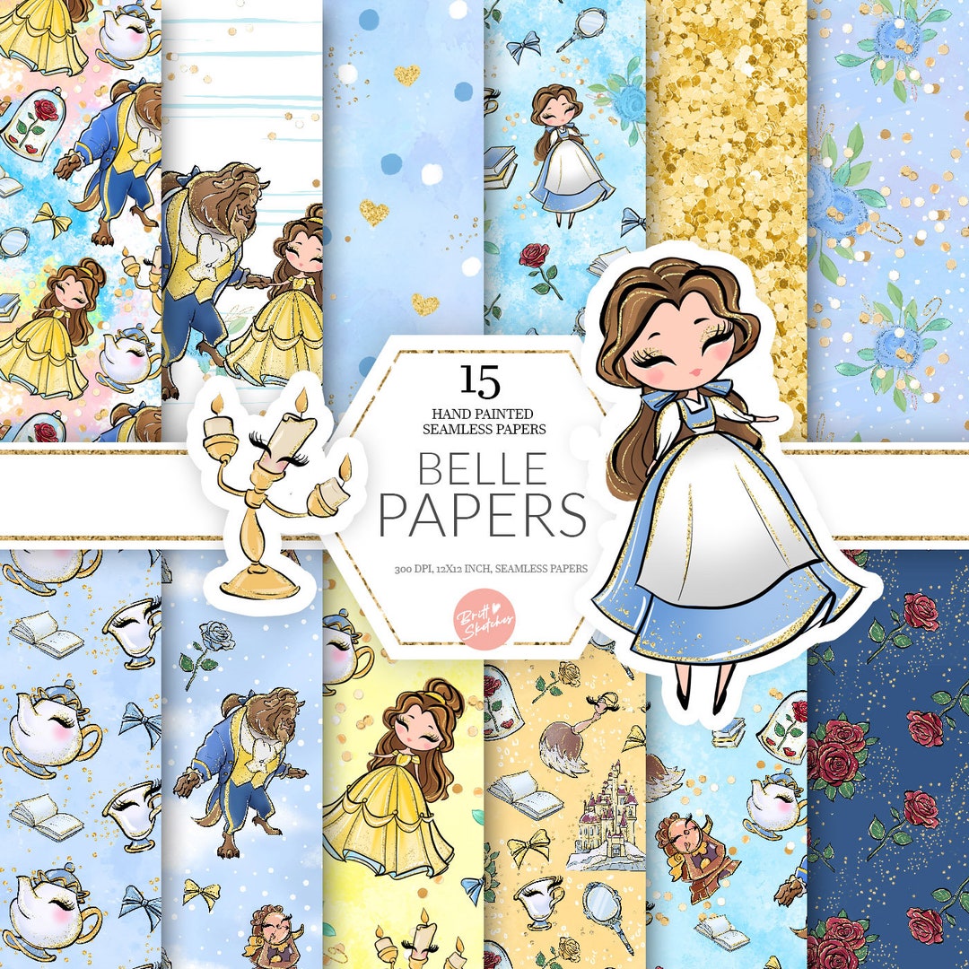Beauty and Beast Digital Paper, Belle and the Beast, Cute Kids Art ...